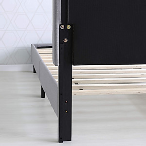 Furinno Laval Double Row Nail Head Upholstered Platform Bed Frame, King, Glacier