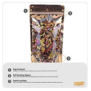 50 Pcs Resealable Bags, Kraft Stand Up Pouches, Zip Lock Storage & Packaging Bag, Food Storage Bags, Reusable Ziplock Bags with Window (Transparent Gold, 11x18.5 cm (4.3x7.2 inch))