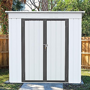Shed 6' x 4' Outdoor Storage Shed Organizer, Garden Tool House for Backyard, Patio, Garage, Lawn, Alloy Steel, White