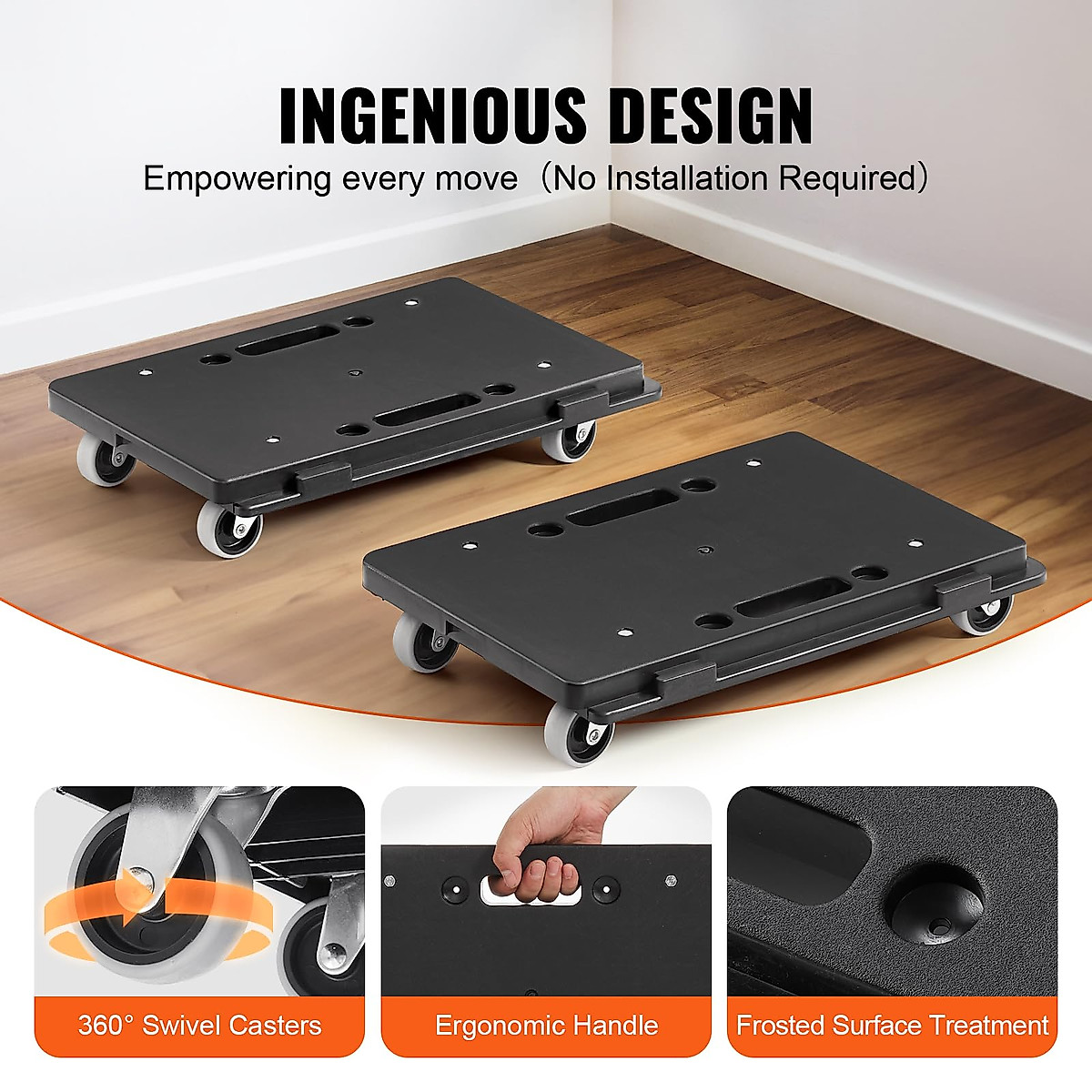 VEVOR Furniture Moving Dolly, 16 x 11in 500 lbs Capacity Furniture Movers Dollies 4 Wheels, Portable Moving Rollers Heavy Duty, Connectable Flat Dolly Cart for Heavy Furniture, 2 Pack, Black