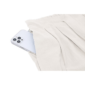 ebossy Women's Summer Drawstring Elastic Waist Cotton Linen Utility Beach Palazzo Pants Pockets (M, White)