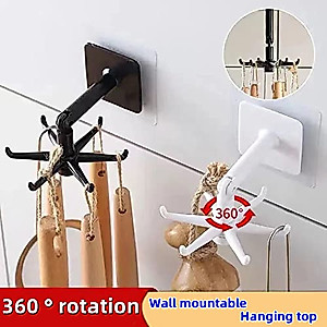 6-Piece, Household Kitchen, Super Multifunctional Rotary six Claw Wall Hanging Hook, Dormitory Hook Storage, Indoor Hook Rack, no Punching, no Trace, Stick Hook (White)