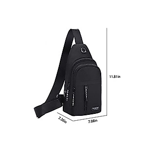 Waterproof Crossbody Sling Backpack Multipurpose Shoulder Bag Travel Hiking Chest Bag Daypack With USB Hole & Headphone Hole（Without mobile power） (Black)