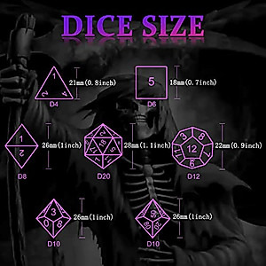 DND Dice for Dungeons and Dragons Polyhedral Dice Set Metal Role Playing D&D Dice HNCCESG Hollow Grim Reaper Dice Gaming D and D Dice for Table Game RPG Pathfinder Warhammer Shadowrun (Purple Number)