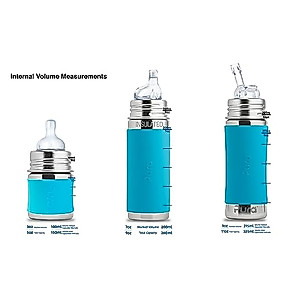 Pura Kiki 11oz/325ml Stainless Steel Straw Bottle w/Sleeve, 100% Plastic-Free, MadeSafe Certified, 100% Medical-Grade Silicone Straw for Kids, Toddlers, Preschoolers, Babies & Infant – Aqua