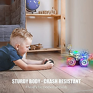 Kizeefun RC Stunt Car Invincible 360°Rolling Twister with Colorful Lights & Music Switch, Rechargeable Remote Control Car for Boys and Girls