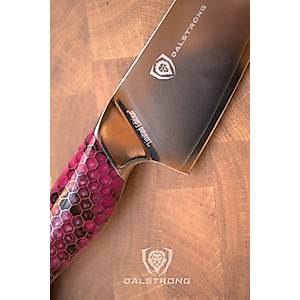 Dalstrong Chef Knife - 8 inch - Frost Fire Series - Frosted Amethyst Edition - HC 10CR15MOV Stainless Steel Kitchen Knife - Sand Blasted Frosted - Fuschia Honeycomb Handle - Sheath - NSF Certified