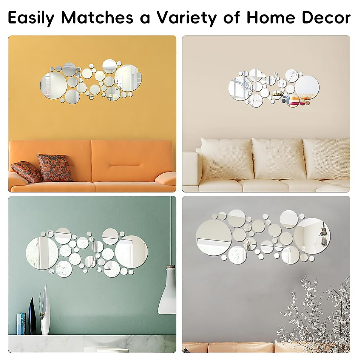 DIBALIYI 32 Pcs Acrylic Mirror Wall Stickers, Removable Wall Decal Mirror Set, Bathroom Wall Sticker Art, Circle Ceiling Mirrors for Bedroom, Home, Living Room, Sofa TV Background Decor (Small)