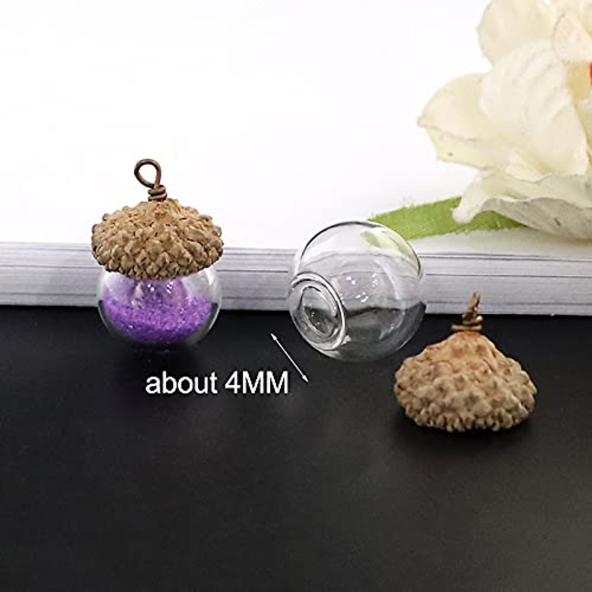 6PCS DIY Glass Vial With Acorn Caps Wishing Bottles Pendants Jewelry Accessory (P-20MM Ball-Acron Cap)