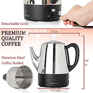 Mixpresso Electric Percolator Coffee Pot | Stainless Steel Coffee Maker | Percolator Electric Pot - 4 Cups Stainless Steel Percolator With Coffee Basket