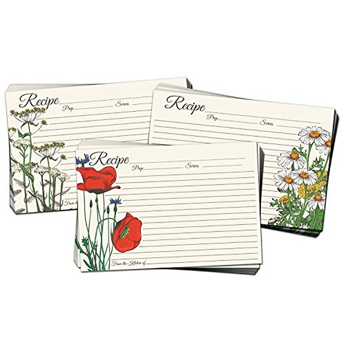 60 Pack 4x6 Double Sided Floral Recipe Cards | Blank Vintage Retro Elegant Flower Garden | Large Easy-Write Card Stock | Wedding Bridal Shower Gift