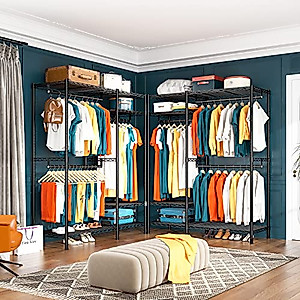 Raybee 77" Heavy Duty Closet Loads 700LBS, Adjustable Clothing Racks for Hanging Clothes, Commercial Garment Rack Heavy Duty Clothes Rack, Free Standing Closet Wardrobe, 77" H x45.5 W x16.5 D, Black