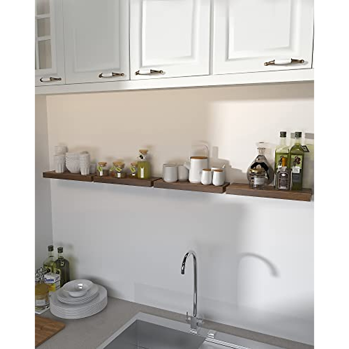 Hzuaneri 15" Floating Shelves - Set of 4 Bathroom Shelf, Retro Wall Shelf, Wall Mounted Hanging Shelf with Invisible Brackets, for Living Room Decor, Bathroom, Bedroom, Kitchen, Rustic Brown