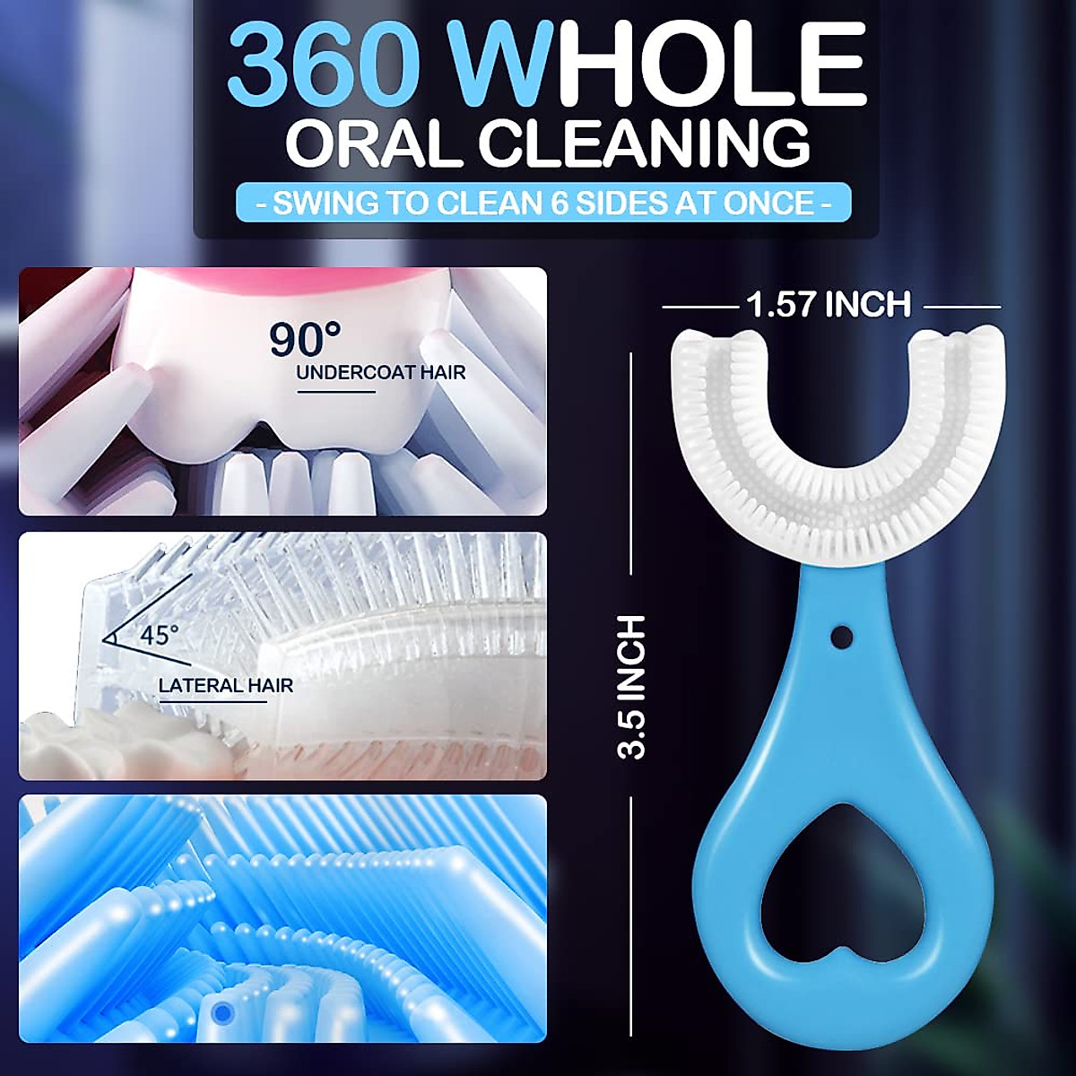 U Shaped Toothbrush Kids,2 Pack U Shaped Toothbrush Kids,Kids u-Shaped Toothbrush Age 2-6,Food Grade Soft Silicone Brush Head ,360 Whole Mouth Toothbrush for Toddlers and Children (S(Ages 2-6))