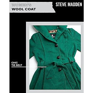 Steve Madden Women's Single Breasted Wool Coat, Green, Small