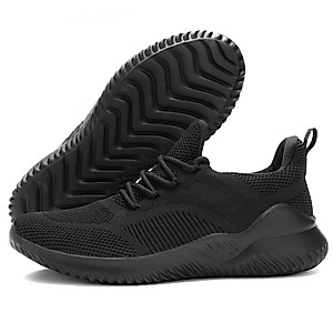 Mens Running Shoes Slip on Walking Tennis Sneakers Lightweight Breathable Mesh Workout Casual Sports Shoes Soft Sole Black