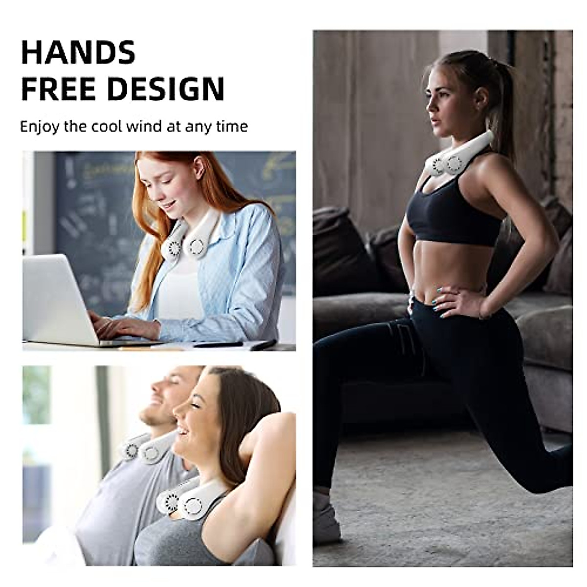 Grarg Portable Neck Fan, 5 Speed Personal Neck Fan with Digital Display, USB Rechargeable Bladness Neck Fan for Indoor Outdoor