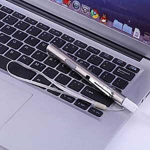 yuentoen Pen Light Flashlight, Rechargeable LED Super Bright Flashlight with Stainless Steel Clip and USB Cable for Home Camping Outdoor and Emergency - Silver