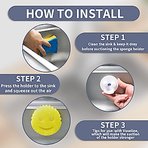 1 Pack Sponge Holder, Kitchen Sink Caddy with Suction Cup Installation, White Sink Organizer for Bathroom and Kitchen, Self Draining, Dishwasher Safe for Holding Smiley Sponges (No Sponges Included)