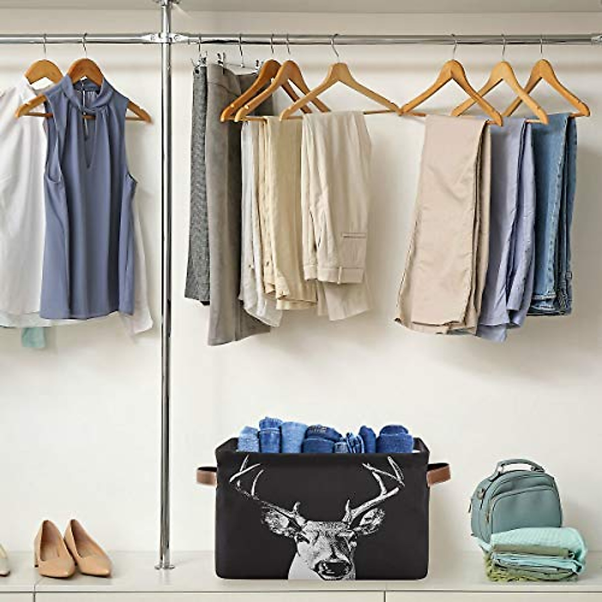 Storage Basket Cube Art Antler Deer Large Collapsible Toys Storage Box Bin Laundry Organizer for Closet Shelf Nursery Kids Bedroom,15x11x9.5 in,1 Pack