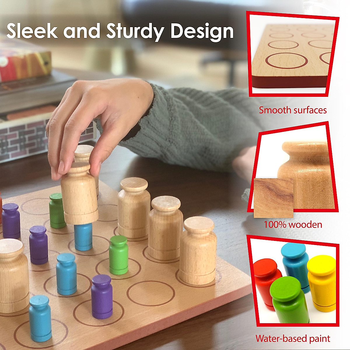 ROO Games Kloak - Wooden Strategy Board Game for Kids and Adults - for Ages 8-9-10-11+ - Kloak and Unkloak to Get Three in A Row - Premium Wooden Game