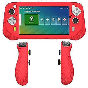 Silicone Cover Case for Logitech G Cloud Gaming Handheld, Protective Skin Sleeve for Logitech G Cloud Gaming Console Screen Film Protector Accessories (Red Case and Sreen Film)