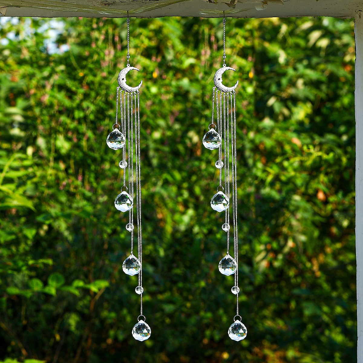 Hanging Clear Crystal Suncatcher Ornaments with Moon Decor Rainbow Maker Crystal Beads Ball Prisms Pendant
