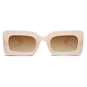 SOJOS Retro 90s Nude Rectangle Sunglasses For Women Trendy Chunky Glasses Beige Frame Brown Lens