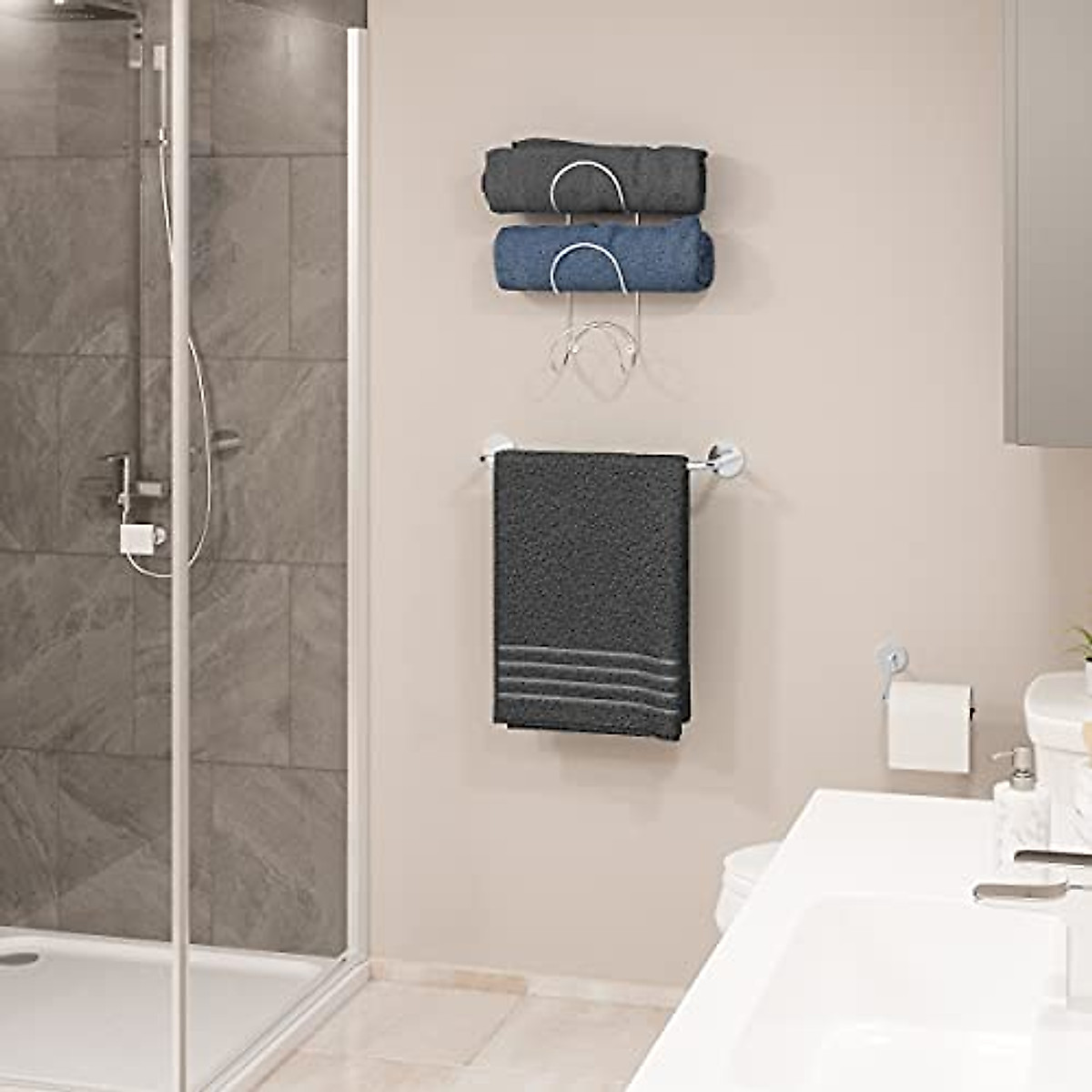 Wallniture Boto Bathroom Towel Rack Wall Mounted Bathroom Organizer, Bath Towel & Hand Towel Holder, 3 Sectional Bathroom Storage Rack Chrome Round Shape
