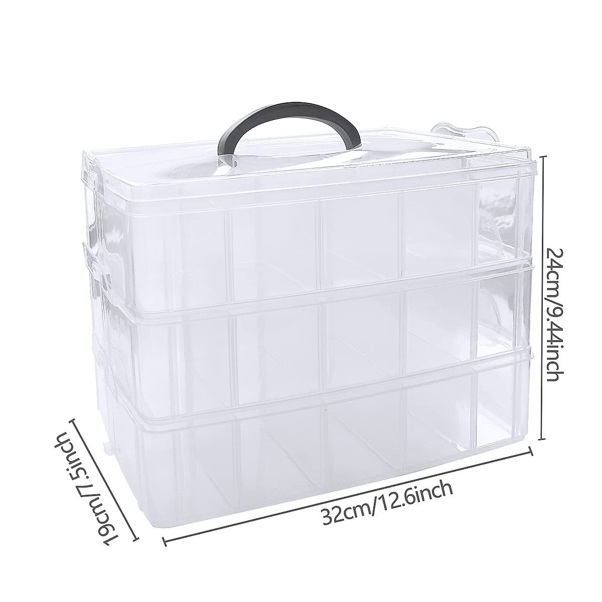 Wensdr 3 Tiers Stackable Crafts Storage Container with 30 Grids Adjustable Compartments Jewelry Crafts Bead Organizer Box Sewing Box