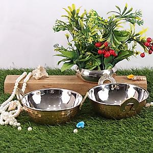 Karahi Indian Serving Dishes - 2 Piece Copper Bowl Set - Copper Kitchen Decor (Lot of 2, 6 Inch)