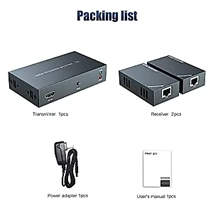 HDMI Extender 1 to 2 Splitter Transmit 1080p HD Video Over 50m/165ft Ethernet Cat5e/6 with 2 HDMI Local Output, Works with Computer/Camera/Projector/TV