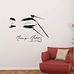 Makeyes Beauty Salon Baber Wall Decals Beauty Face Art Design Sticker Home Room Decor Wall Decal Babershop Women Makeup Vinyl Decoration YMX52 (Black, 42X28CM)