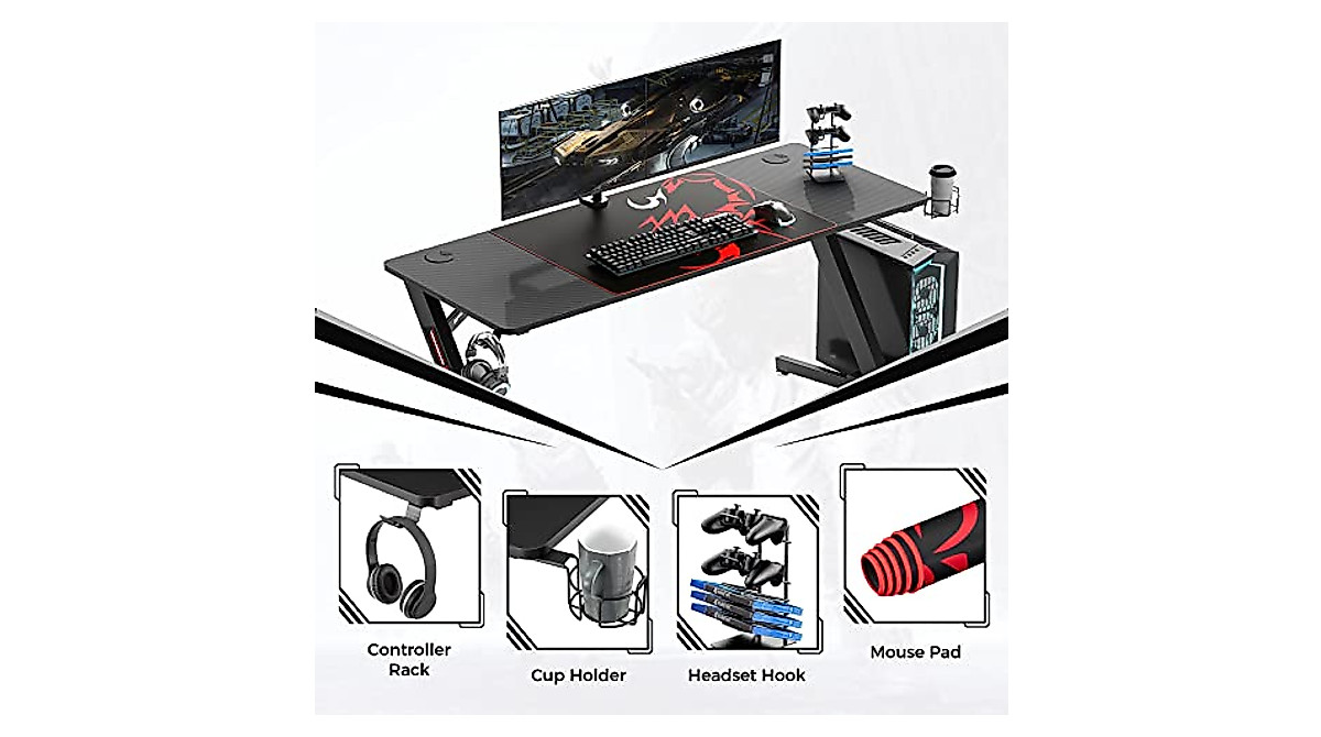 It's Organized 60-Inch Gaming Desk - Durable Carbon Fiber Surface
