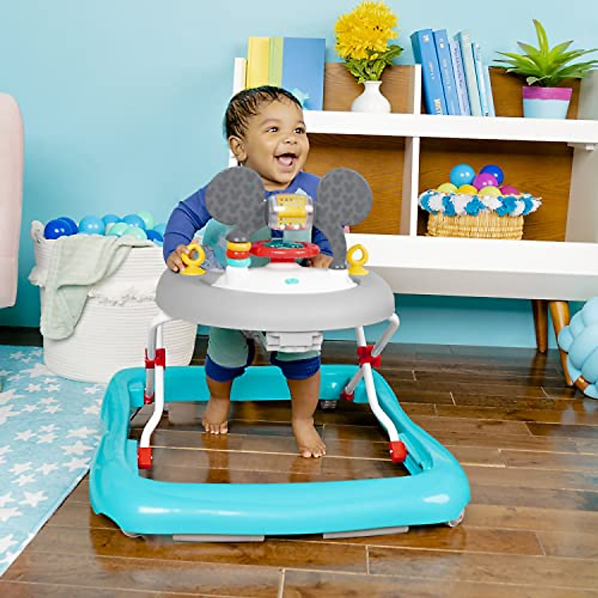 Bright Starts Disney Baby Mickey Mouse Original Bestie 2-in-1 Baby Activity Walker - Easy Fold Frame and Removable-Toy Station, 6 Months and up