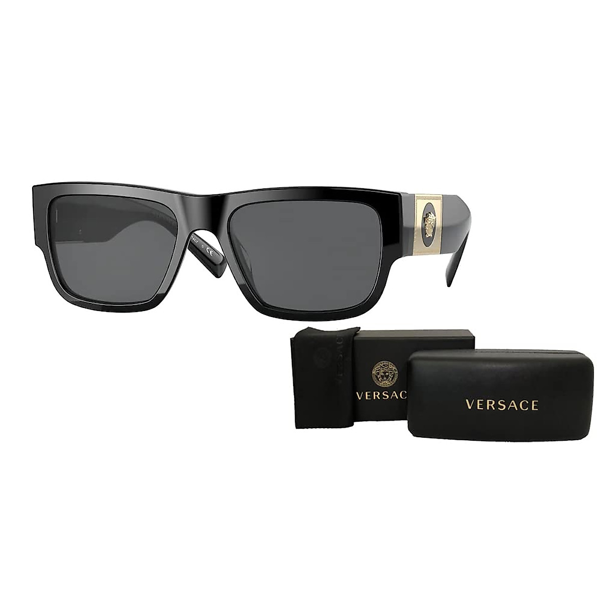 Versace VE4406 GB1/87 56MM Black/Dark Grey Rectangle Sunglasses for Men + BUNDLE With Designer iWear Eyewear Kit