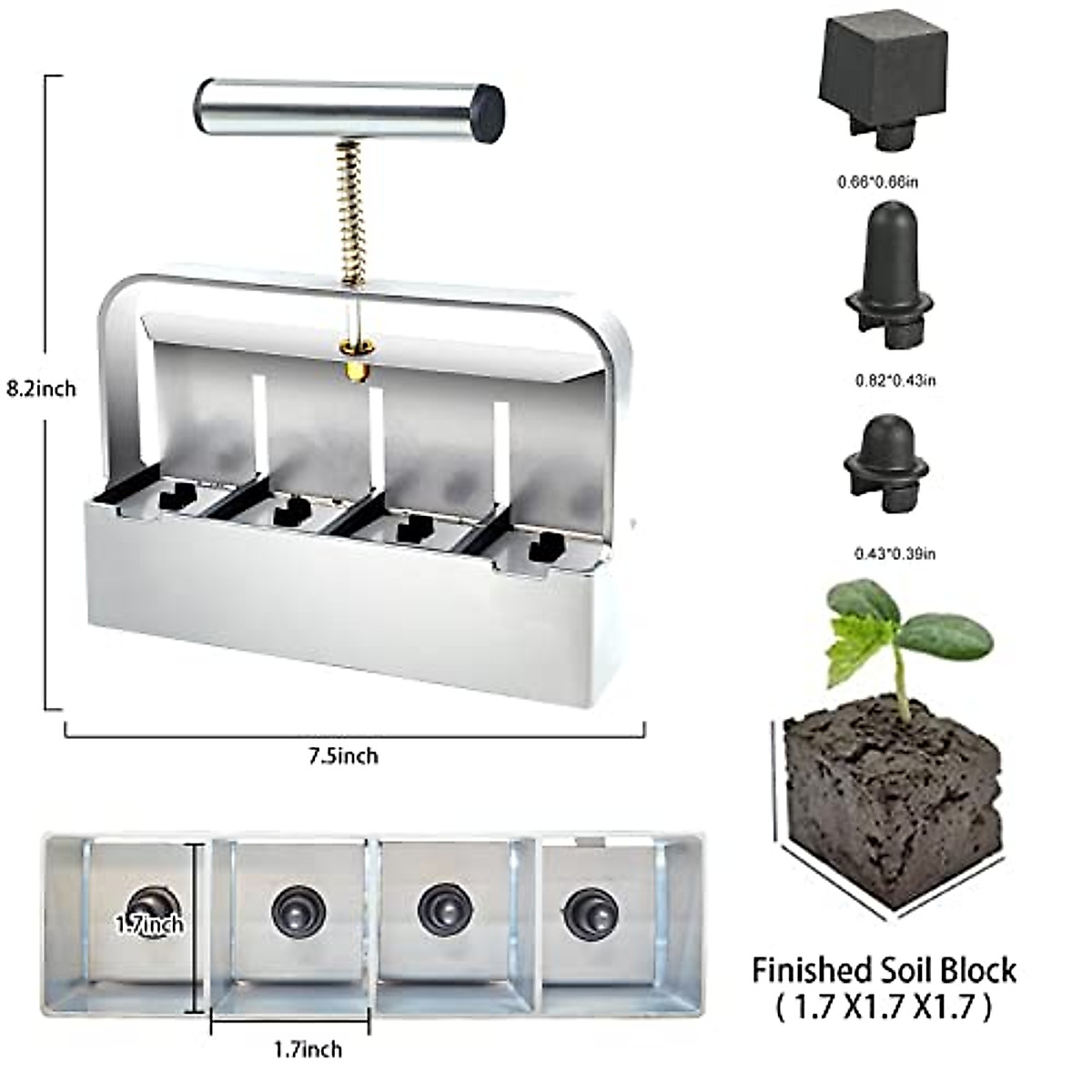 Upgraded Genuine Soil Block Maker, Handheld Seeding Soil Blocker, Soil Blocking Tool, Quad Soil Blocker – Come with 12Pcs of Seed Pins