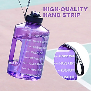 SLUXKE 1 Gallon Water Bottle with Straw Cleaning Brush, BPA Free 128oz Leak Proof Big Water Bottle Jug with Handle and Time Marker, One Click Open Wide Mouth Sports Huge Bottle Jug Light Purple