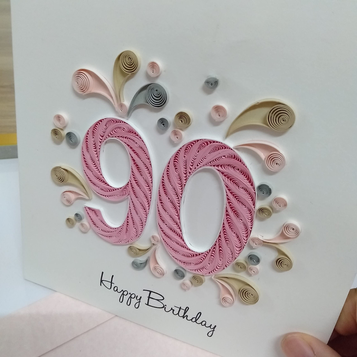 SDFSDF Happy Birthday 90 Years Old Card, 90th Ninety Year Decorations, Card for Grandmother, Big Mom, Gammy ,Gamma ,Grandmom, Handmade Quilling (90th Birthday) (10)