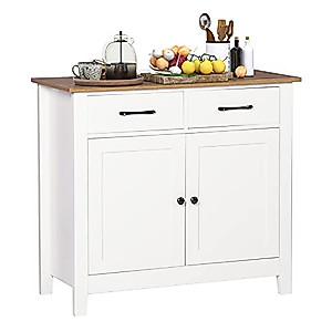 Friday discount Kitchen Sideboard Buffet Storage Cabinet with 2 Drawers, 1 Adjustable Shelf, 2 Doors Cupboard Console Table for Living Room, Dining Room, Hallway Furniture, Ivory White