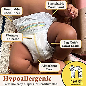 Nest Baby Diapers, Size 1, 7-13 lbs. (28 Count) Disposable Premium Diapers for Newborn Babies, Gentle Plant-Based Materials, Fragrance-Free