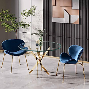 Goderfuu 36 inch Round Dining Table, Modern Dining Room Table with Gold Stainless Steel Base, Circle Tempered Glass Dining Table for 4, Small Dining Table Contemporary Kitchen Table Dinner Table