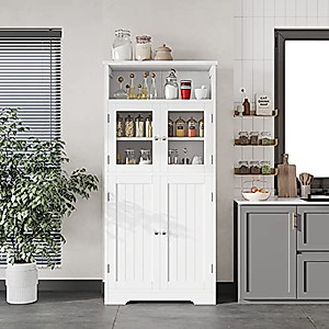 Irontar Bathroom Storage Cabinet, Freestanding Bathroom Cabinet with Open Shelf, Kitchen Pantry Cabinet with Doors for Living Room, Bathroom Floor Cabinet, 23.6 x 11.8 x 50.4 Inches, White CWG007W
