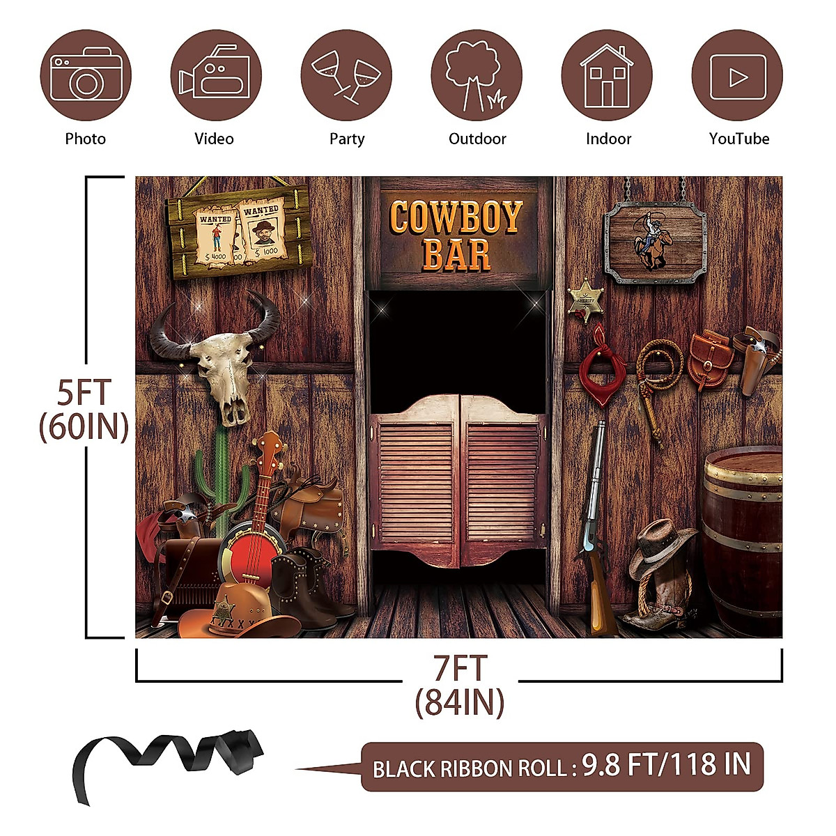 Western Cowboy Backdrop,84x60Inch | Cowboy Backdrop Western Cowboy Banner Western Cowboy Background Western Party Supplies Decor Wild West Decor Cowboy Birthday Theme Party Backdrop Supplie 7x5FT