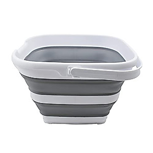 SAMMART 10L (2.6 Gallon) Collapsible Rectangular Handy Basket / Bucket (White/Grey, 1)