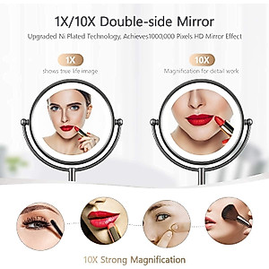 VESAUR Professional 8.5" Lighted Makeup Mirror, 1X/10X Double Sided HD Undistorted Magnifying Mirror with 3 Color 60 LED Lights, Adjustable Brightness, 360° Rotation Vanity Mirror, Unique Black Nickel