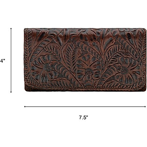 American West Tooled Leather Tri-Fold Wallet - Billfold for Women