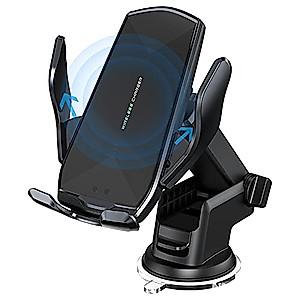 Wireless Car Charger Mount, 15W Qi Fast Charging Auto-Clamping Cell Phone Car Holder ​Air Vent Windshield Dashboard Long Arm Suction Cup Car Phone Mount for iPhone13 /12/11 Samsung S20/S10/S9/S8 LG