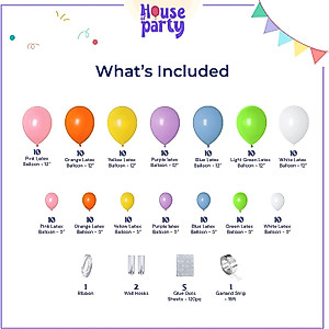 HOUSE OF PARTY Pastel Rainbow Balloons-140 Pcs, Pastel Color Balloons | Pastel Balloon Garland with Pink, Yellow, Orange, Green & White Balloons Perfect for Christmas Decor & Graduation Party