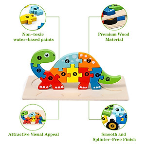 issray Wooden Puzzles for Toddlers, Preschool Animal Puzzles Montessori Toys for 1 2 3 Year Old Boys Girls, Educational Toys with 4 Animal Patterns, Christmas Birthday Gifts for Kids